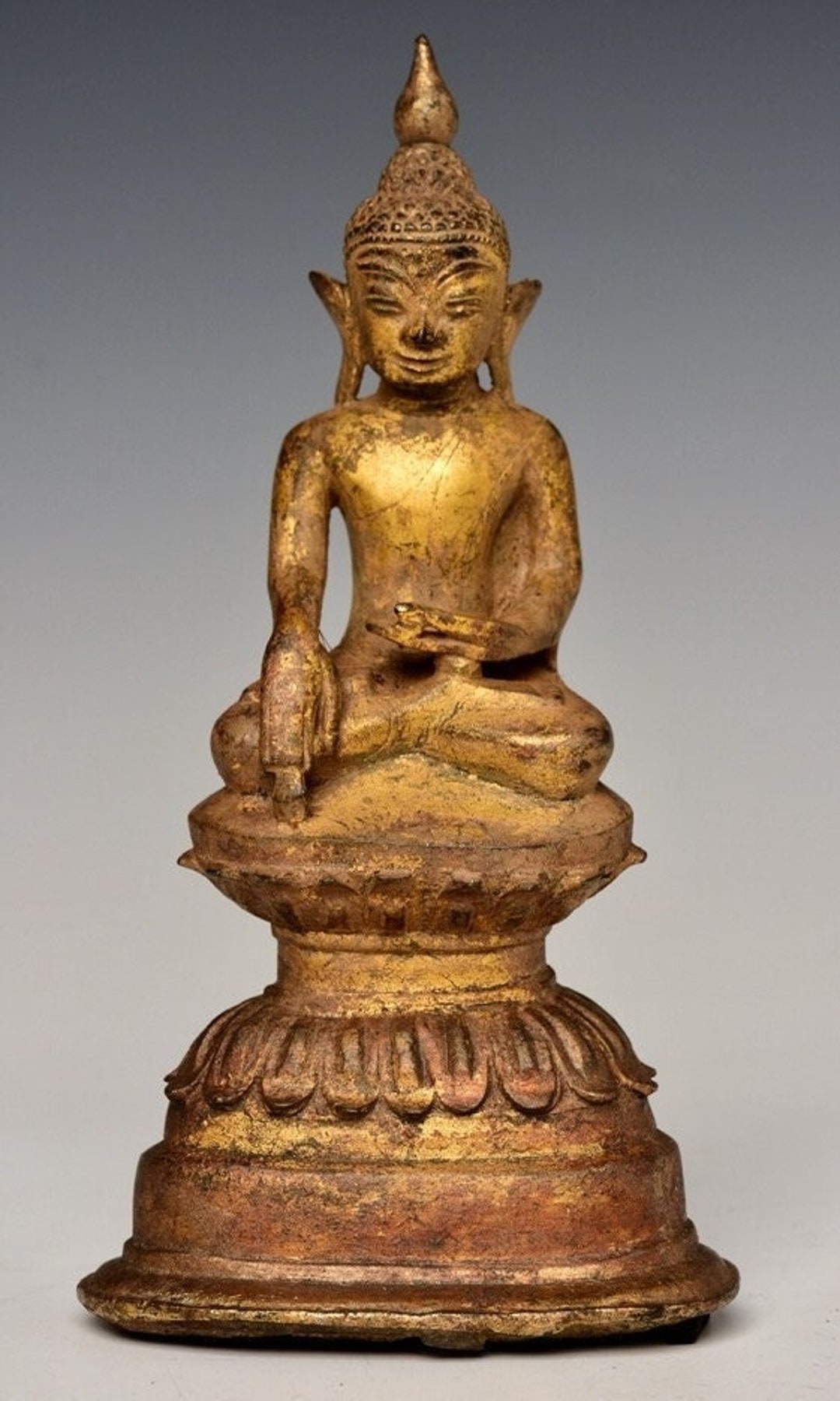 16th Century, Shan, Antique Burmese Bronze Seated Buddha on Double ...