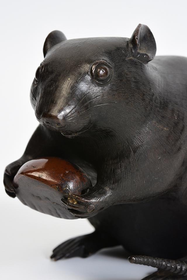 19th Century, Meiji, Antique Japanese Bronze Animal Rat / Mouse Holding ...
