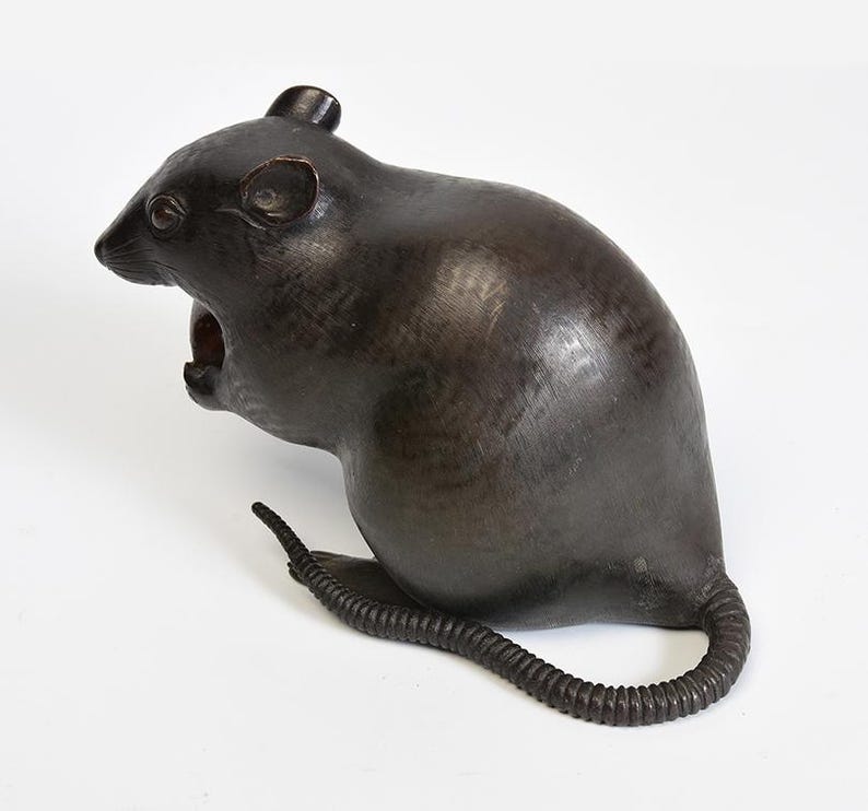 19th Century, Meiji, Antique Japanese Bronze Animal Rat / Mouse Holding ...