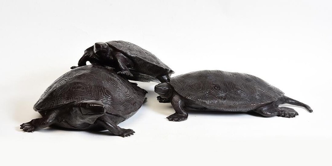 A Set of Finely Cast Asian Bronze Triple Tortoises Animal Statues - Etsy