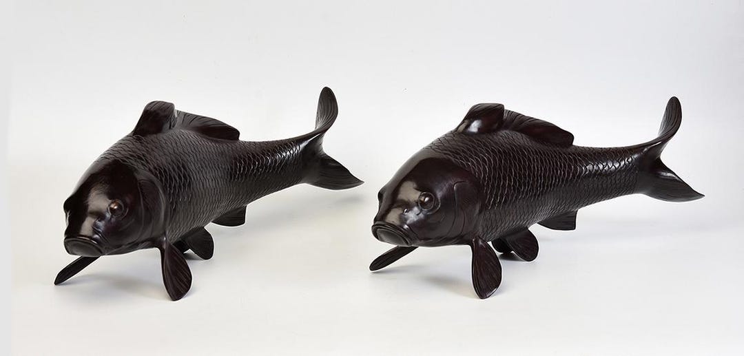 A Pair of Finely Cast Asian Bronze Fish Animal Statues - Etsy