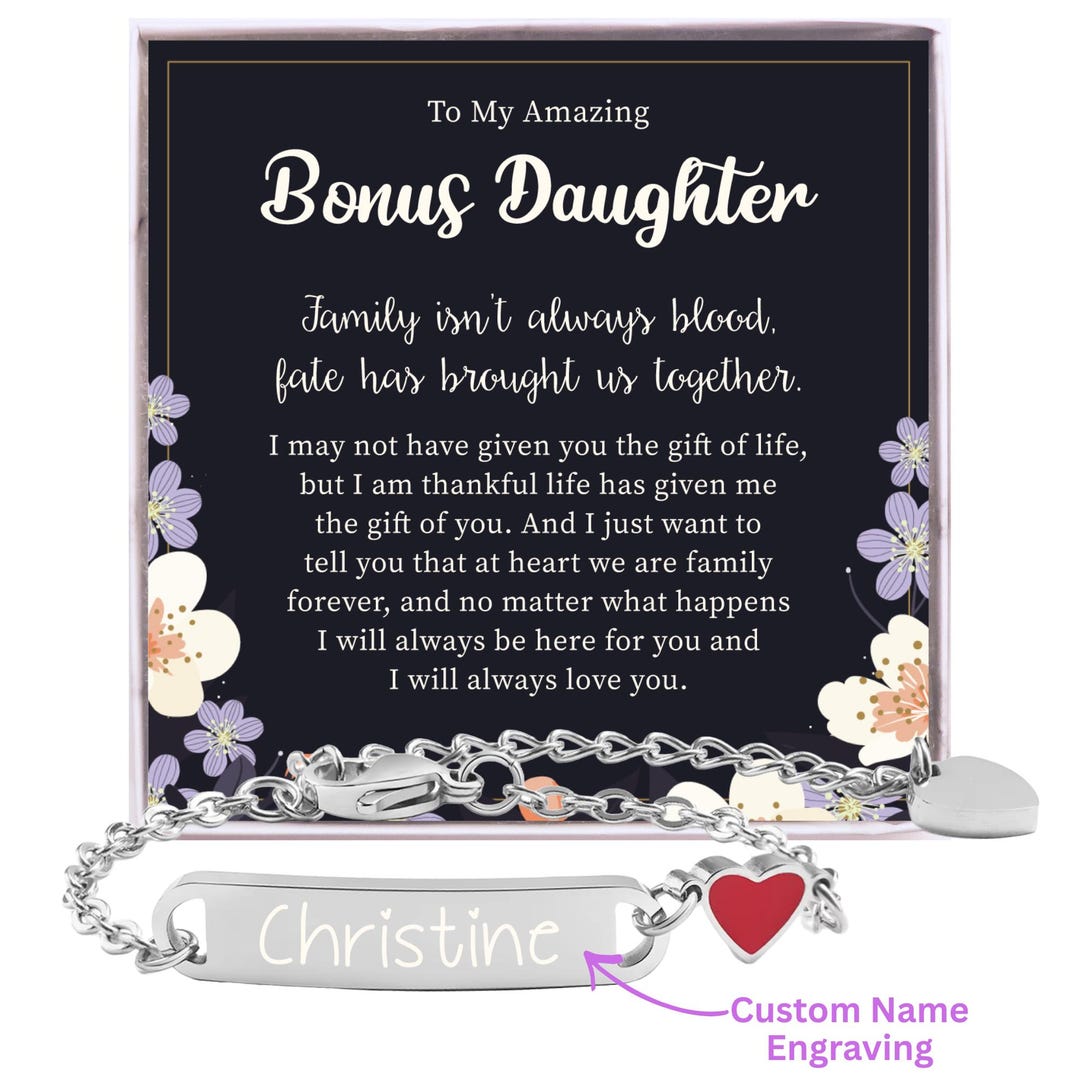 Personalized Gifts for Bonus Daughter. Engraved Bracelet With Message ...