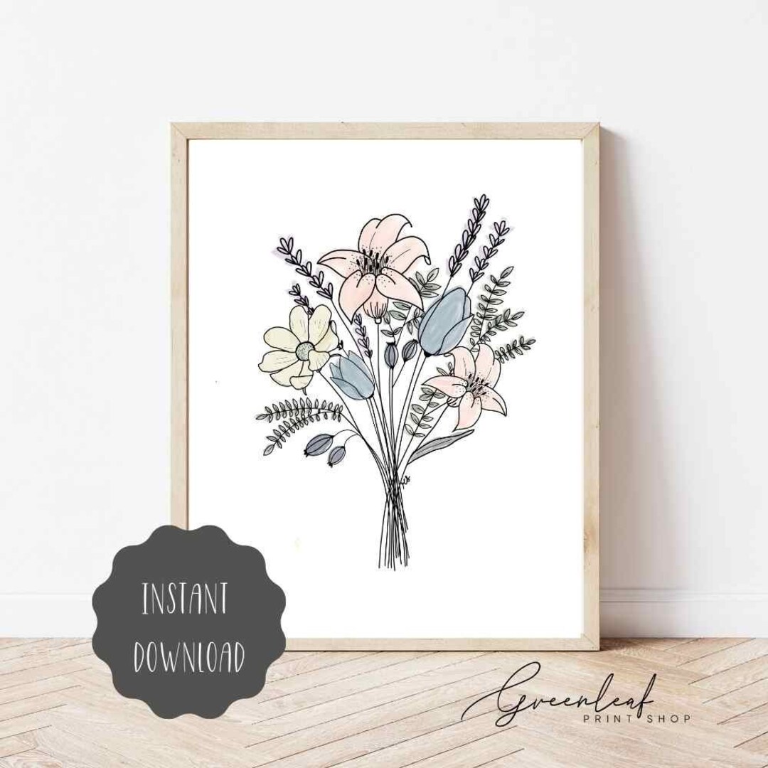 Digital Art Floral Watercolor Bouquet Blush Pink Lilies Printable Wall ...