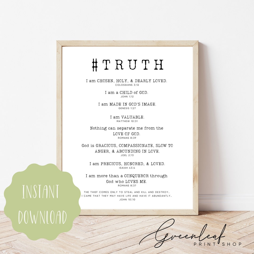 Truth Statements Christian Printable Wall Art Scripture Digital Art ...