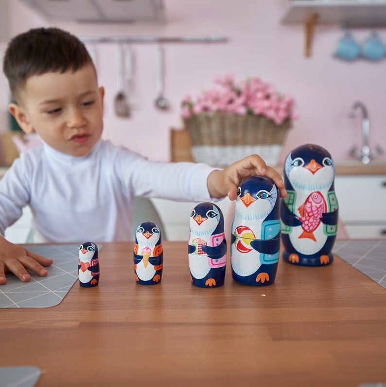 Kids Wooden Nesting Penguins Stacking Dolls Birthday Baby Gift - Etsy