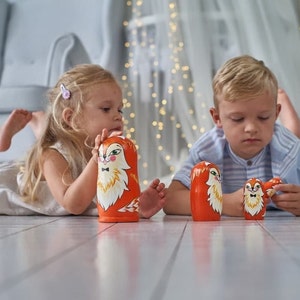 6.7" Nesting Dolls With Foxes Animal Ukrainian Dolls Stacking Art Doll ...