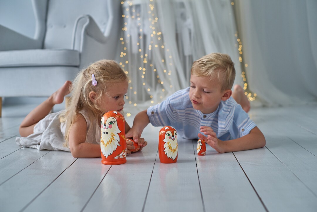 6.7" Nesting Dolls With Foxes Animal Ukrainian Dolls Stacking Art Doll ...