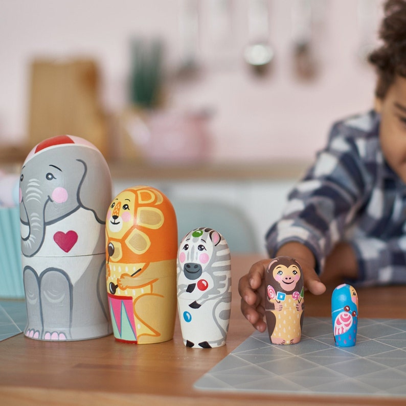 Wooden Zoo Nesting Doll, Christmas Baby Gifts, Animals Matryoshka, Hand ...