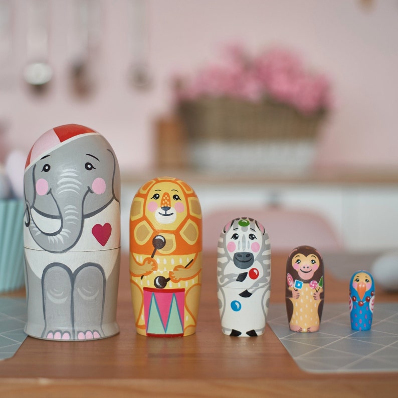 Wooden Zoo Nesting Doll, Christmas Baby Gifts, Animals Matryoshka, Hand ...