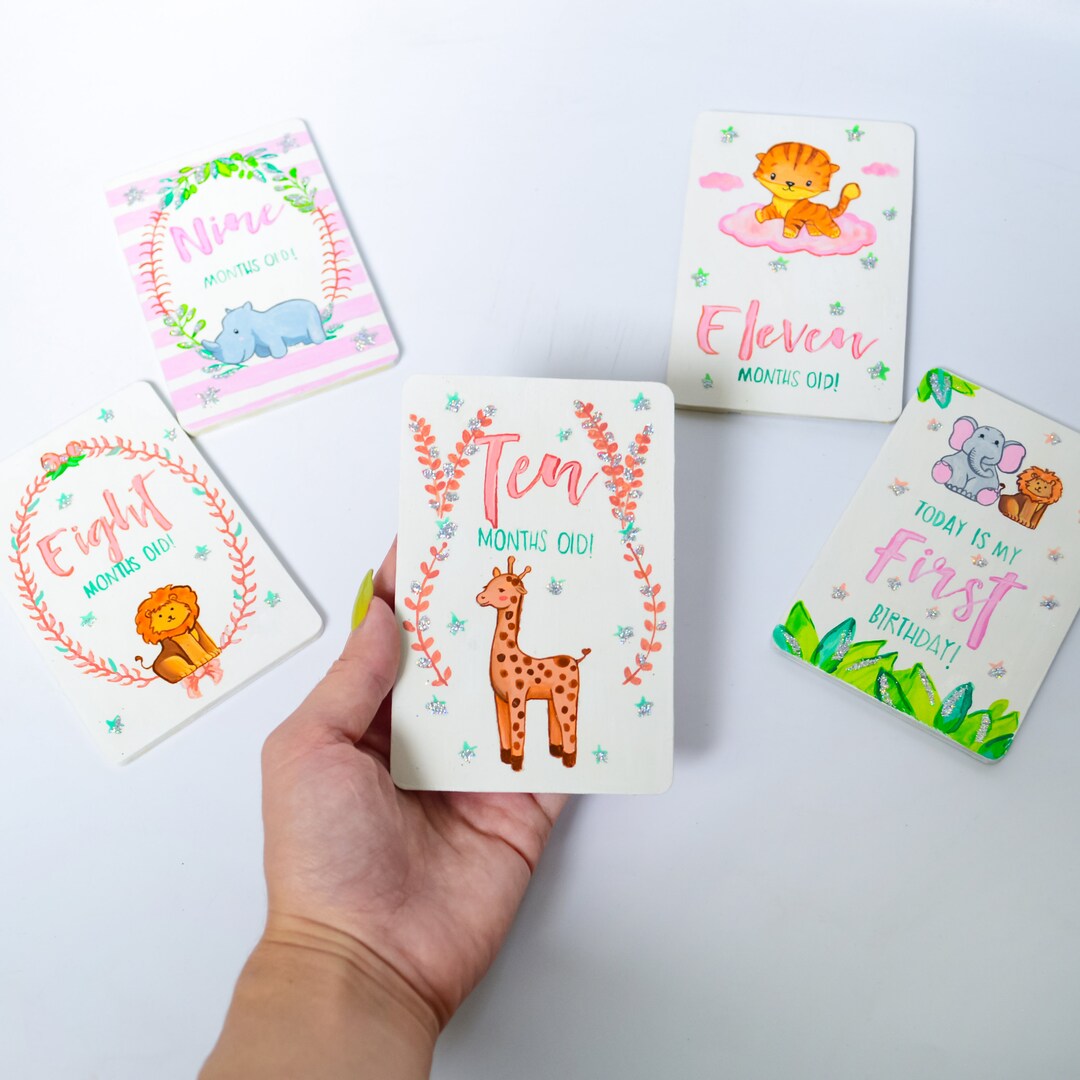 Baby Milestone Cards, Unisex Cute Baby Animals Milestone Cards, Baby ...