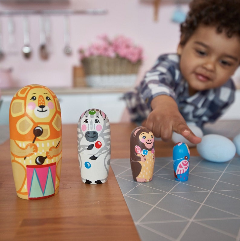 Wooden Zoo Nesting Doll, Christmas Baby Gifts, Animals Matryoshka, Hand ...
