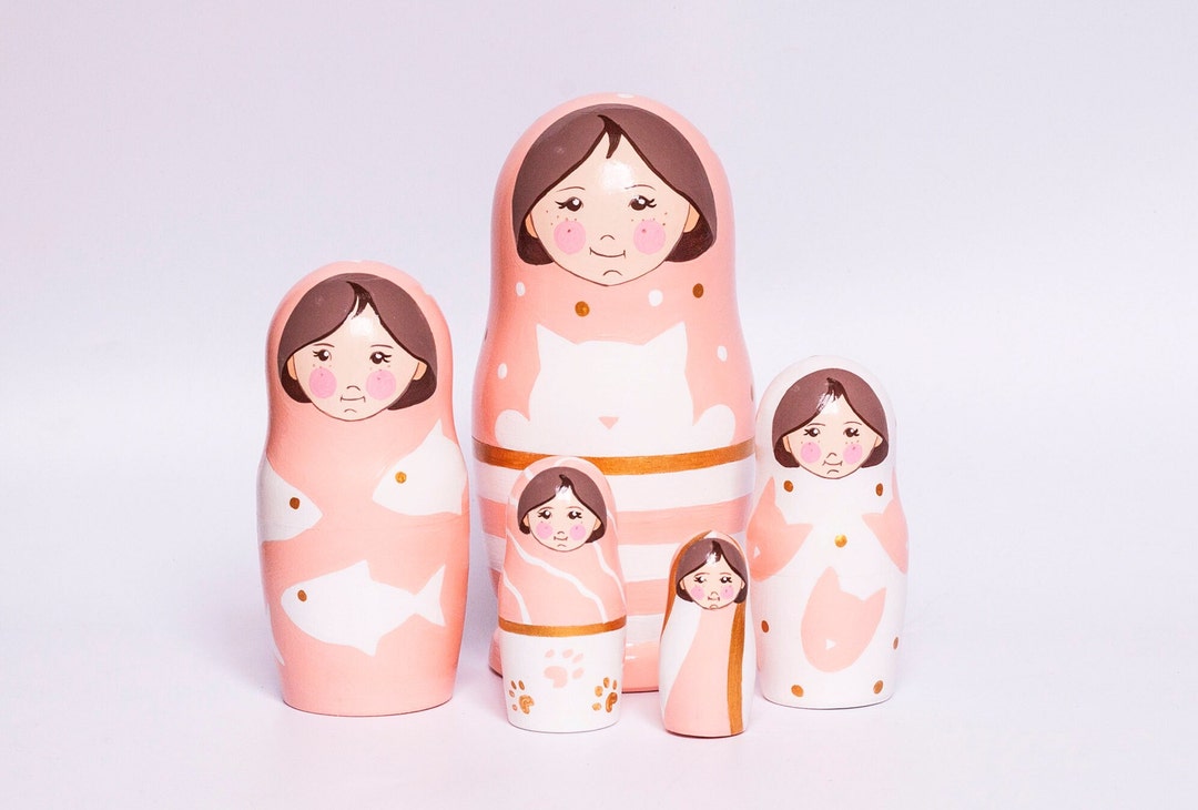 Matryoshka White and Pink Nesting Dolls Ukraine Doll Wood Toys for Baby ...