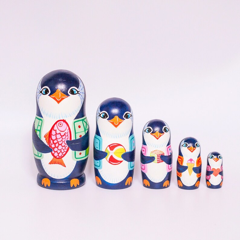 Kids Wooden Nesting Penguins Stacking Dolls Birthday Baby Gift - Etsy