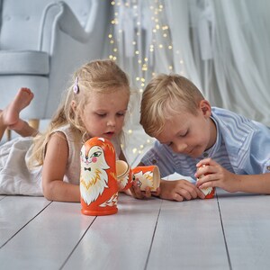 6.7" Nesting Dolls With Foxes Animal Ukrainian Dolls Stacking Art Doll ...