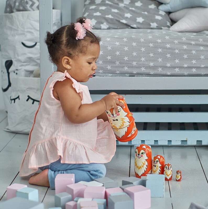 6.7" Nesting Dolls With Foxes Animal Ukrainian Dolls Stacking Art Doll ...