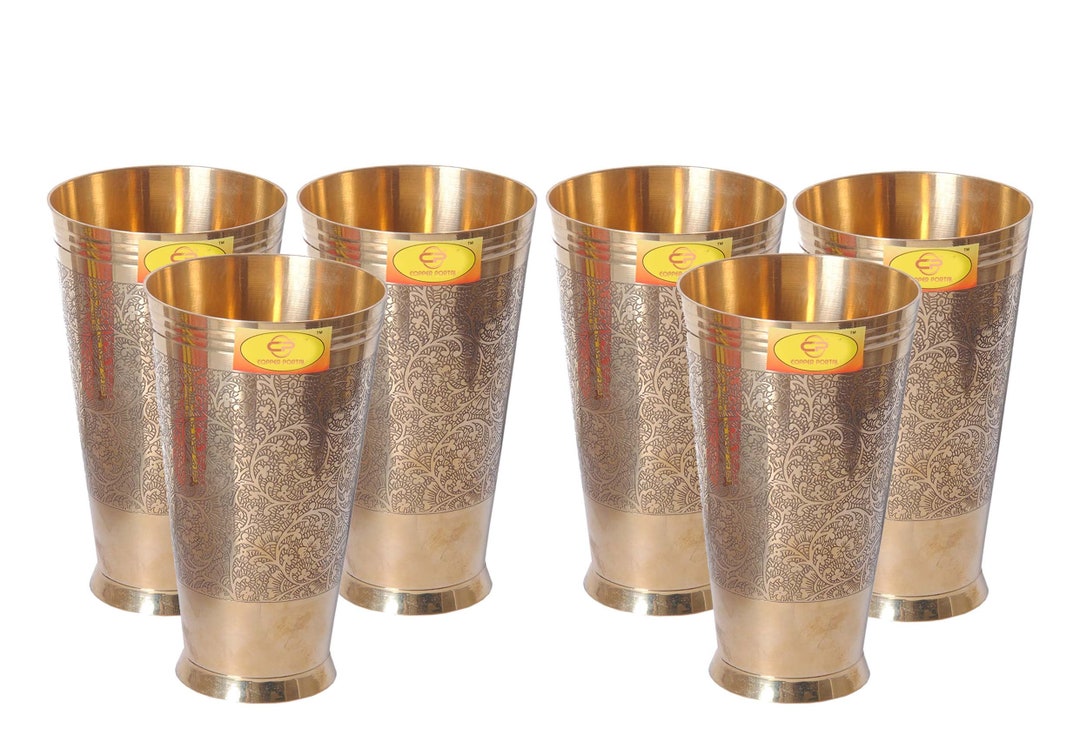 Handmade Pure Brass Glass Cup Tumbler Embossed Design Lassi Glass ...