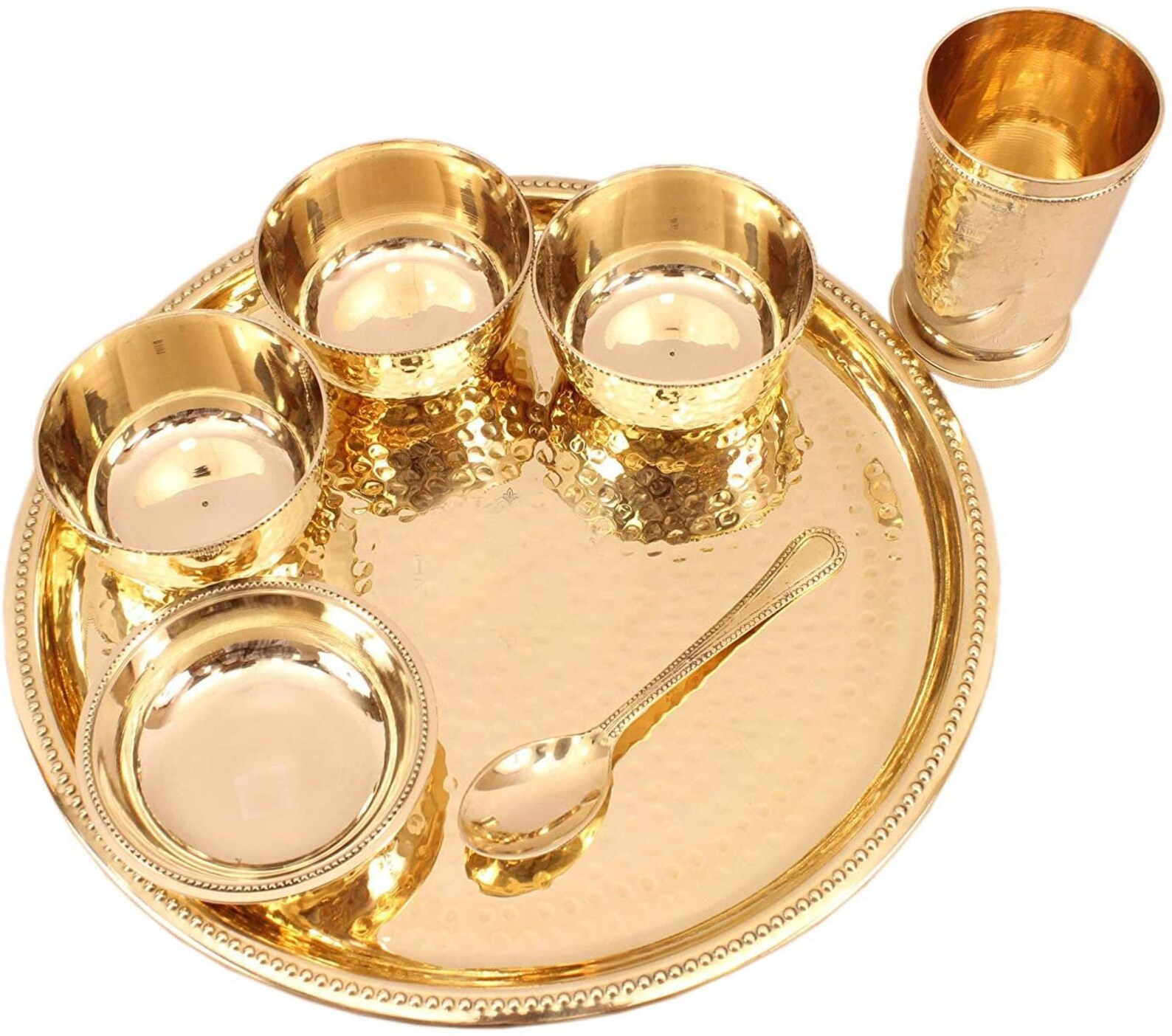 Hammered Brass Thali Set of 7 Pcs Including 3 Bowls 1 Glass 1 - Etsy