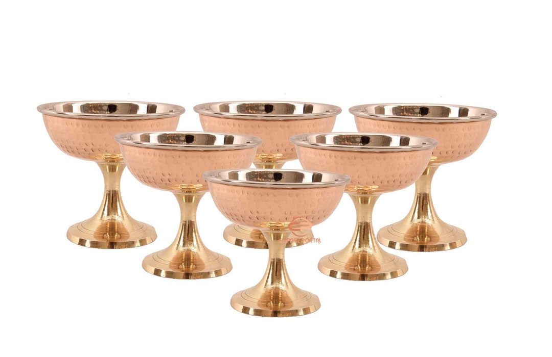 3.8x4.0 Steel Copper Ice Cream Bowl With Brass Stand 140 ML Hotel ...