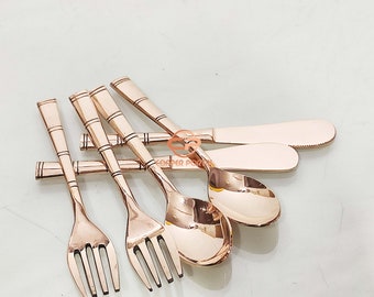 Pure Hammered Copper Flatware Set 7 spoon, Fork and Knife - Etsy