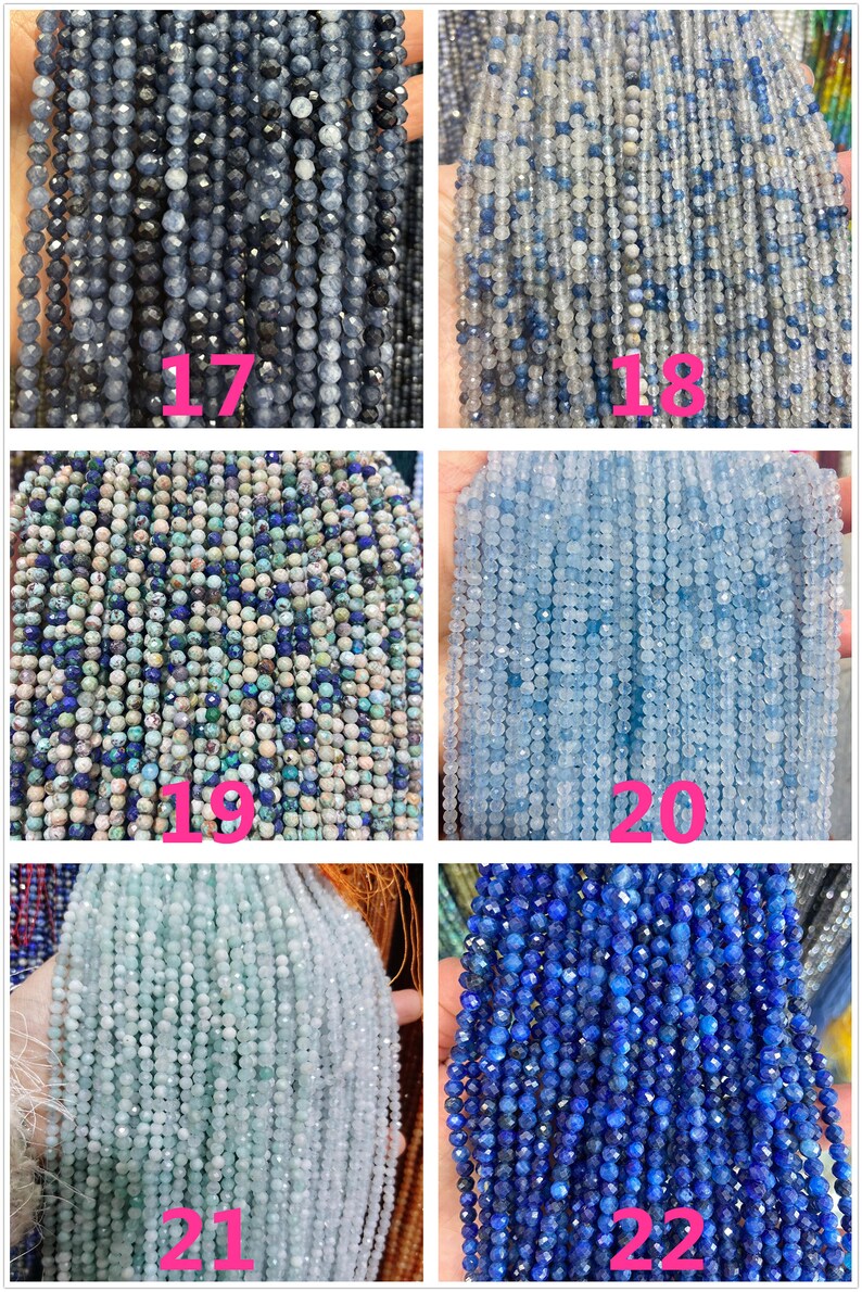 Various Bluish Color Gemstone Faceted Round Beads Collection, 2mm 3mm ...