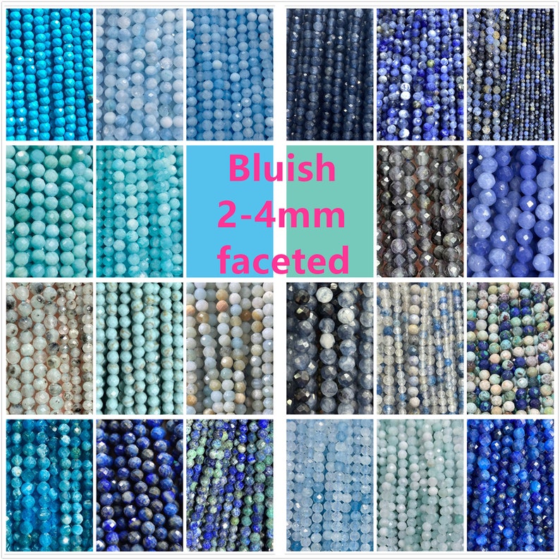 Various Bluish Color Gemstone Faceted Round Beads Collection, 2mm 3mm ...