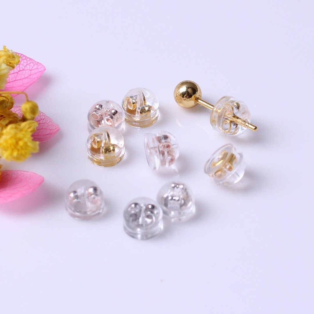 100 Pcs Silicone Mushroom Ear Nuts Gold Backs Insided, Comfort Earstud ...