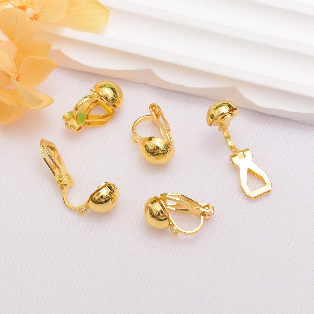 10 Pcs Snap Type Round Ball Clip on Earrings, 13mm No Piercing Earring ...