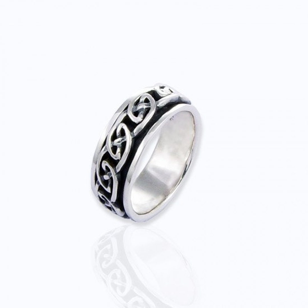 Celtic Spinner Ring, Sterling Silver Spinning Anxiety Ring, Black ...