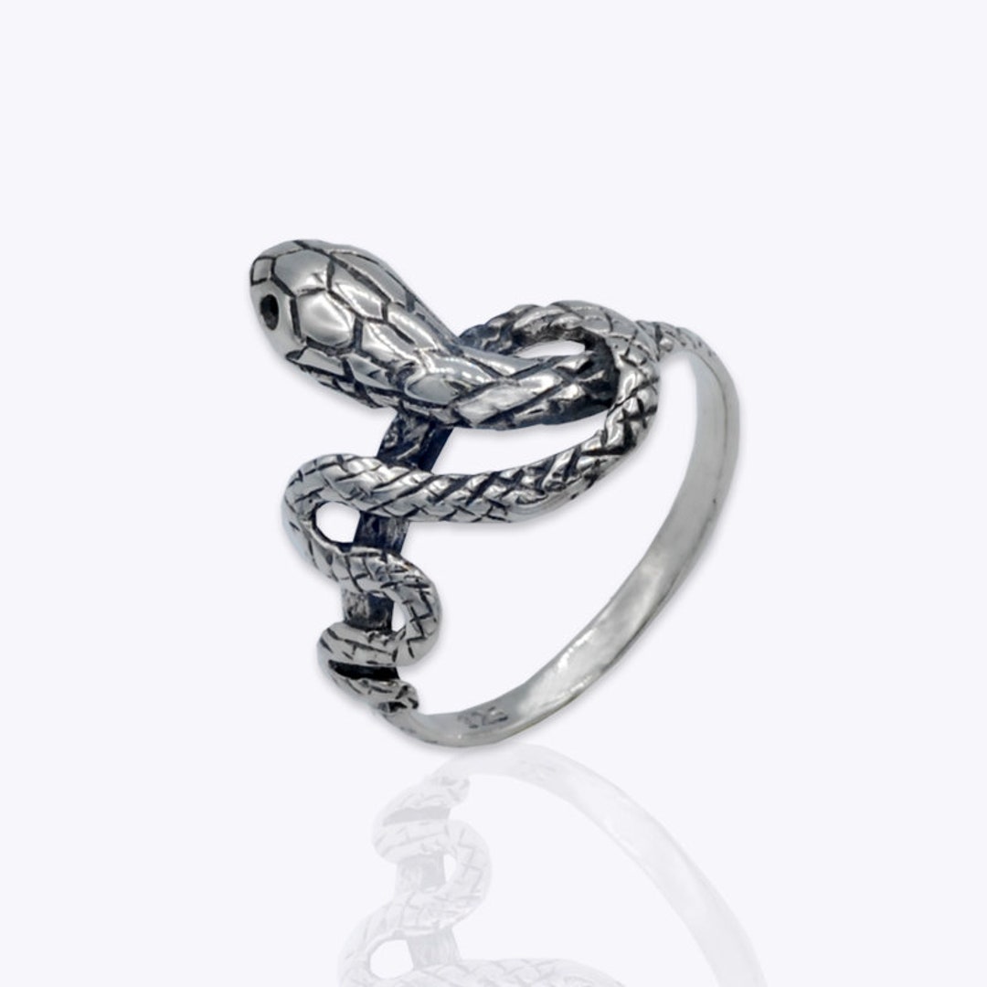 Sterling Silver Snake Ring, 20mm Goth Rings for Men Women, Cool Reptile ...