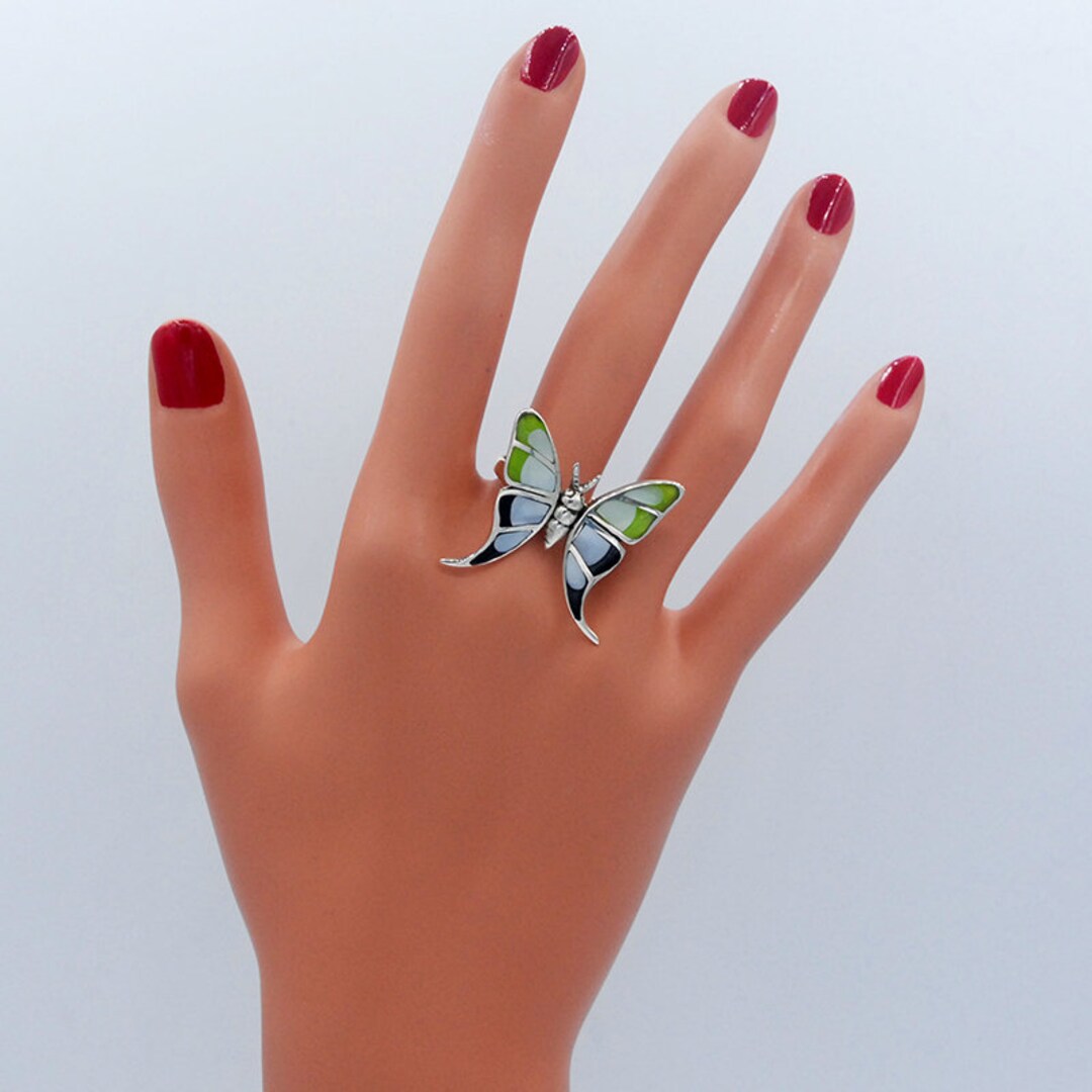 Movable Wings Butterfly Ring: SOLID Sterling Silver Mother of Pearl ...
