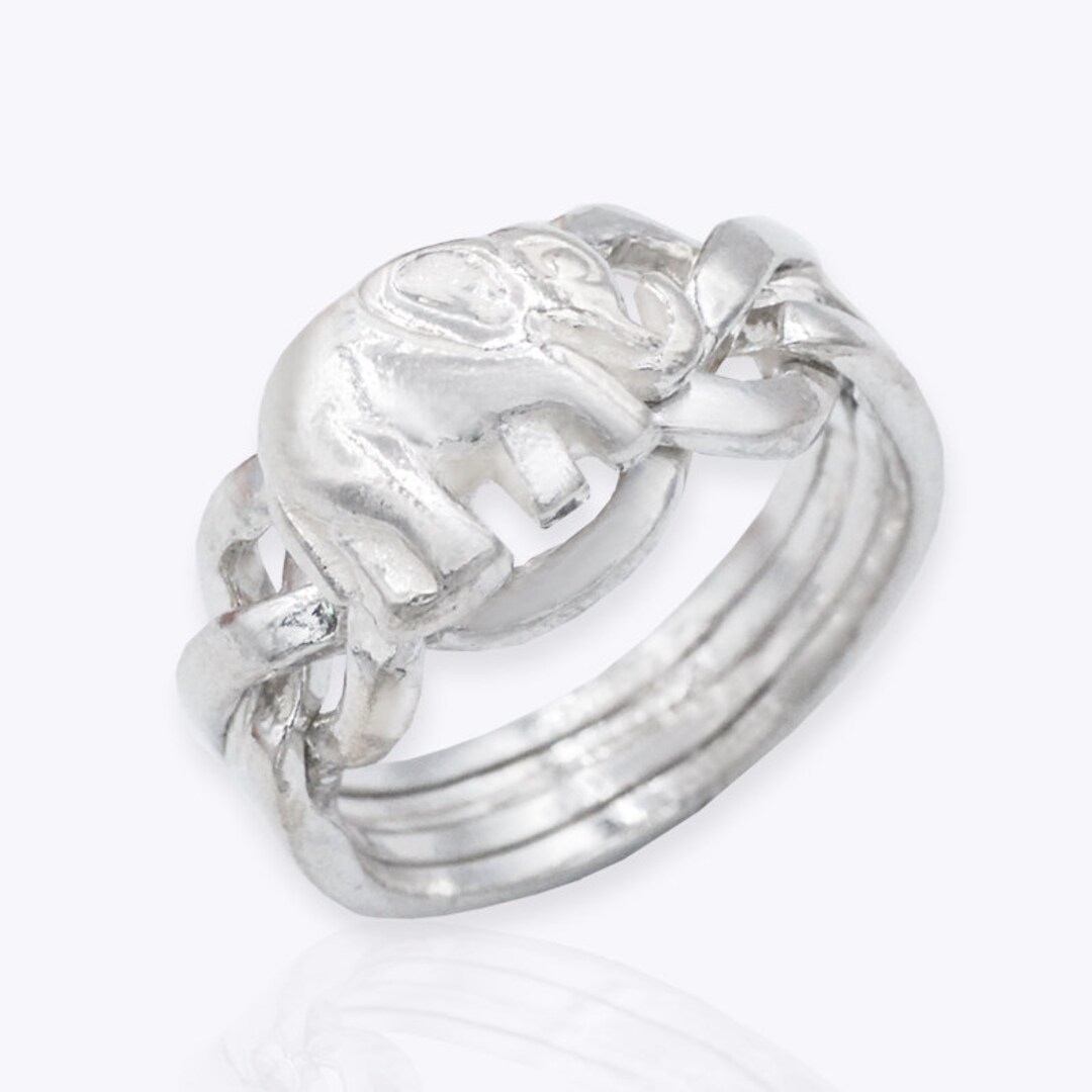 Elephant Puzzle Ring: SOLID Sterling Silver Interlocking Animal Jewelry ...
