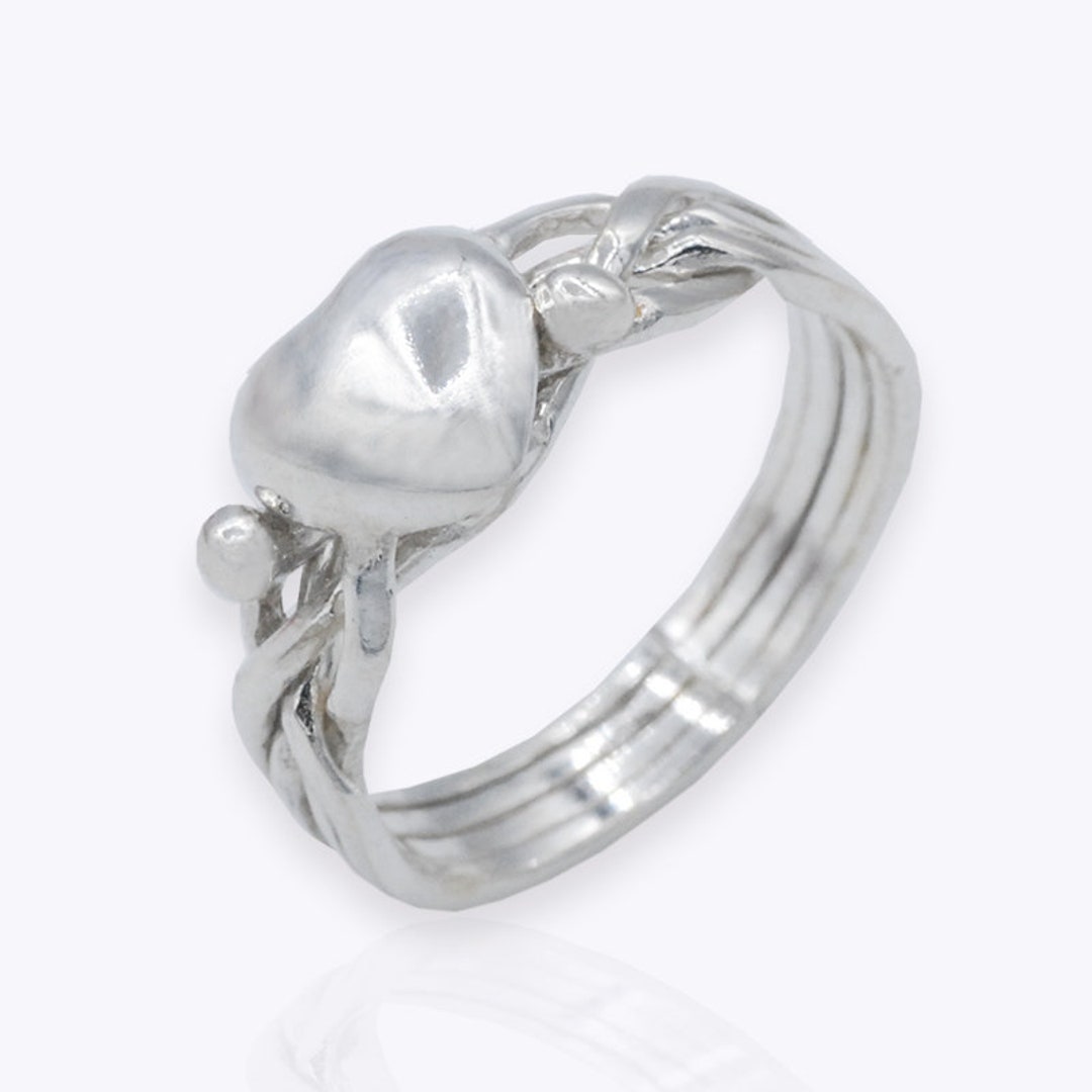 Heart Puzzle Ring: SOLID Sterling Silver Interlocking Band, Mechanic ...