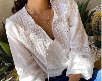 Boho White Cotton Top - Etsy