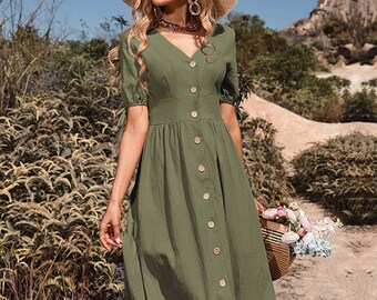 Linen Button Front Dress - Etsy