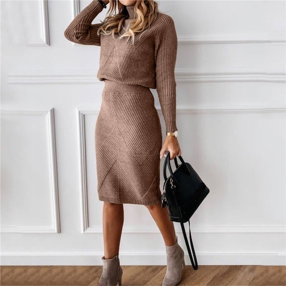 Turtleneck And Midi Skirt Two Piece Set Turtleneck Sweater Etsy