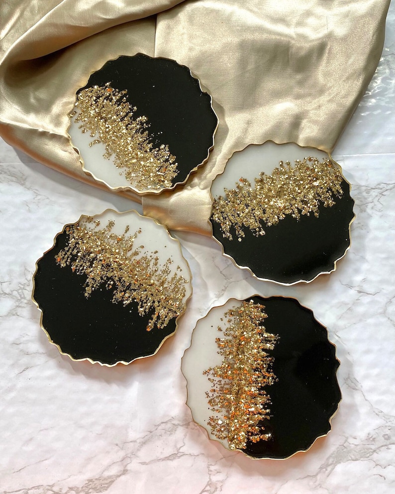 Black White Gold Handmade Resin Coasters - Etsy