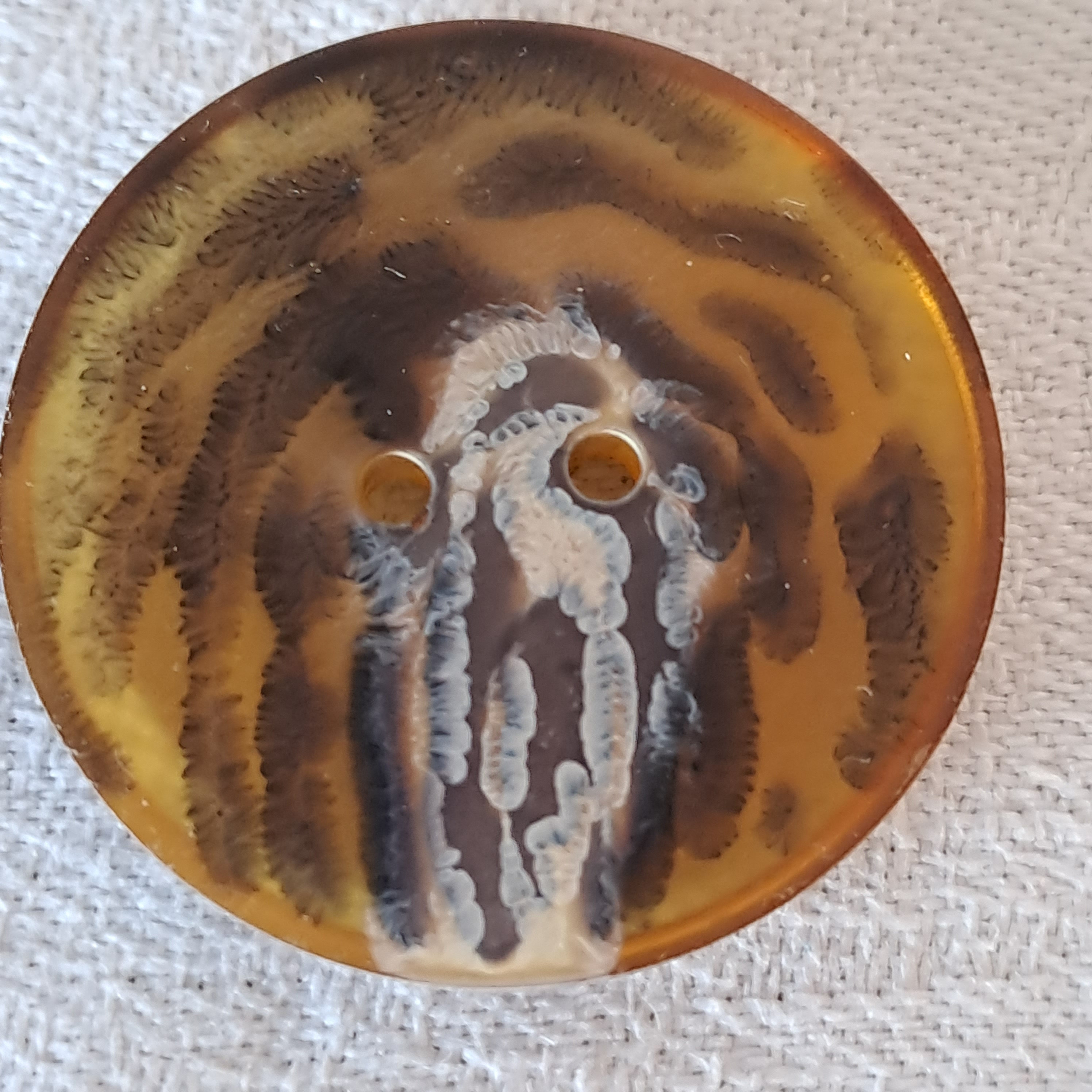 2 Large Vintage Reverse Painted Lucite Buttons. Amber Colour. Tiger ...