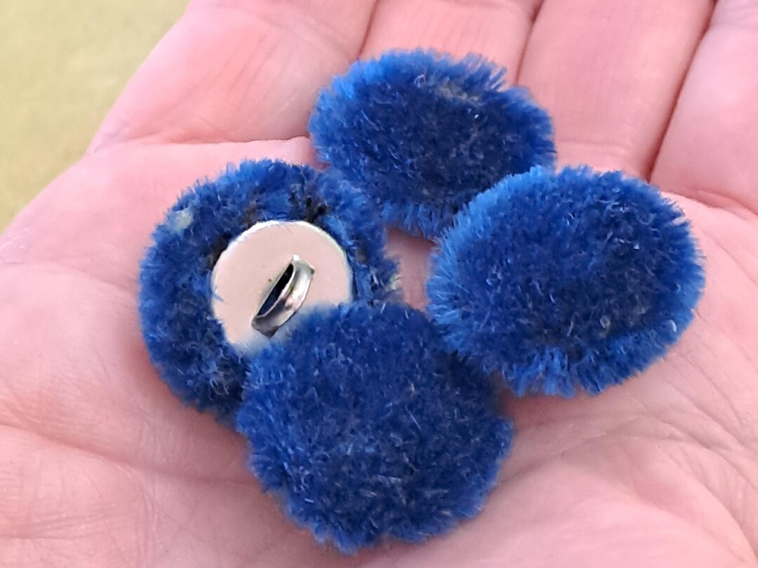 4 + 1 Vintage Fabric Buttons. "fluffy" Fabric Covered Buttons. Cobalt ...