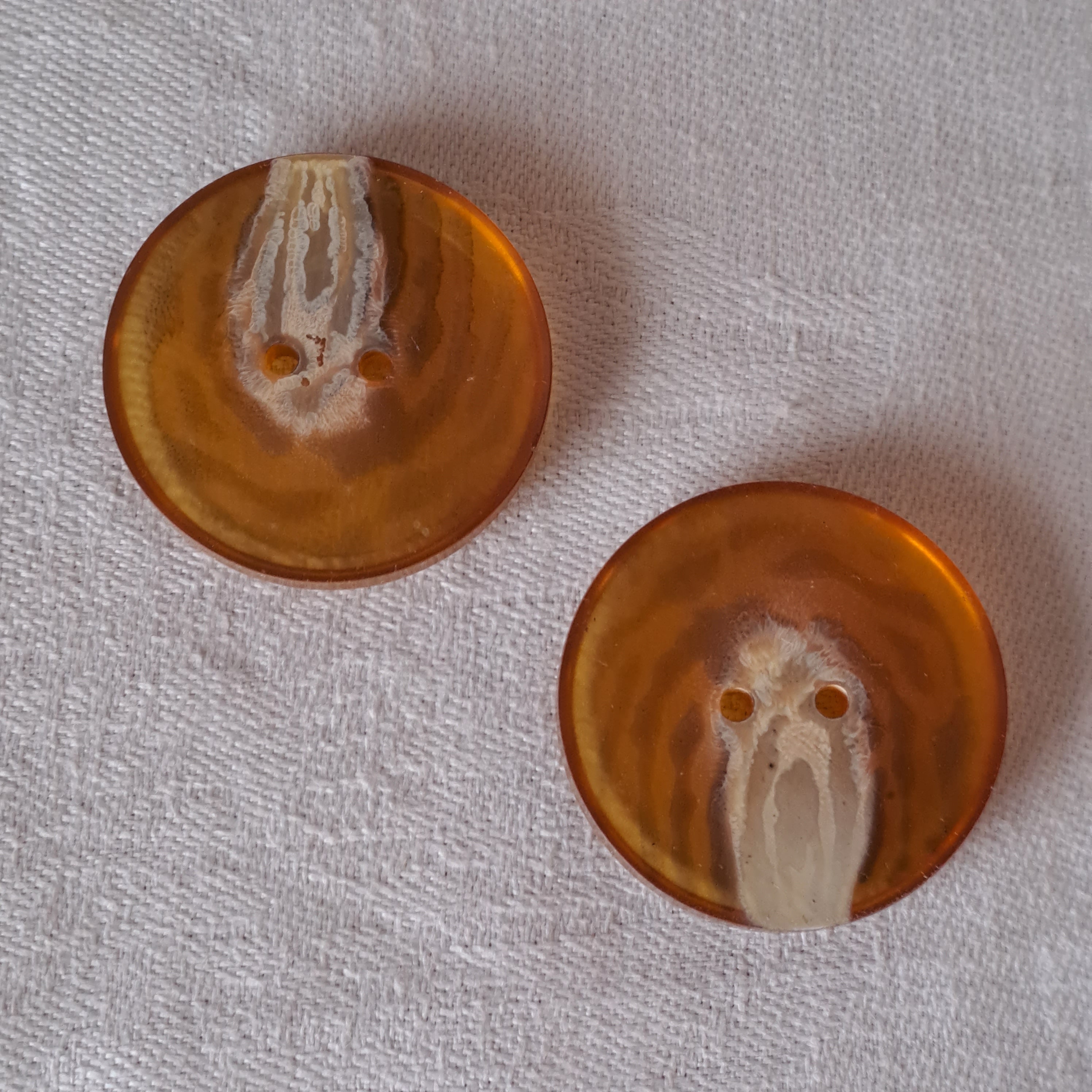 2 Large Vintage Lucite Buttons. Amber Coloured Reverse Painted. Tiger ...