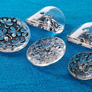 5 Vintage Clear Glass Buttons. 3 With Self Shanks in Different Sizes ...