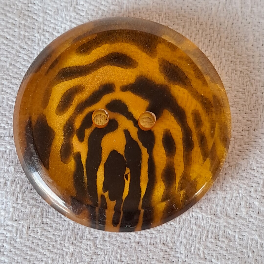2 Large Vintage Reverse Painted Lucite Buttons. Amber Colour. Tiger ...
