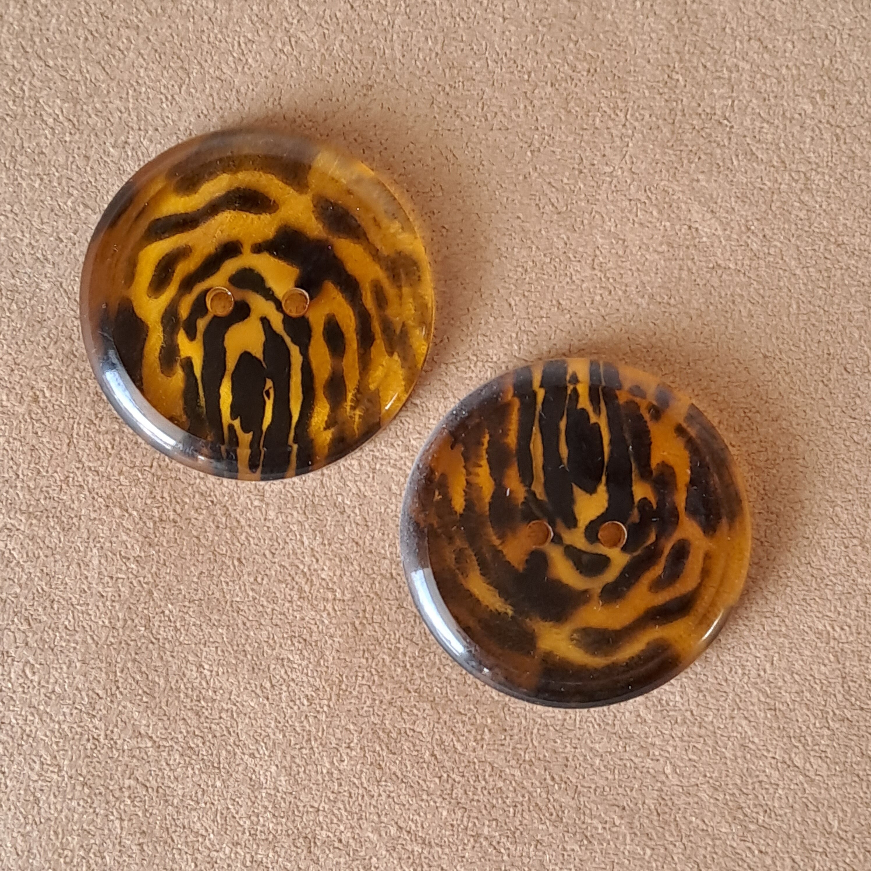 2 Large Vintage Reverse Painted Lucite Buttons. Amber Colour. Tiger ...