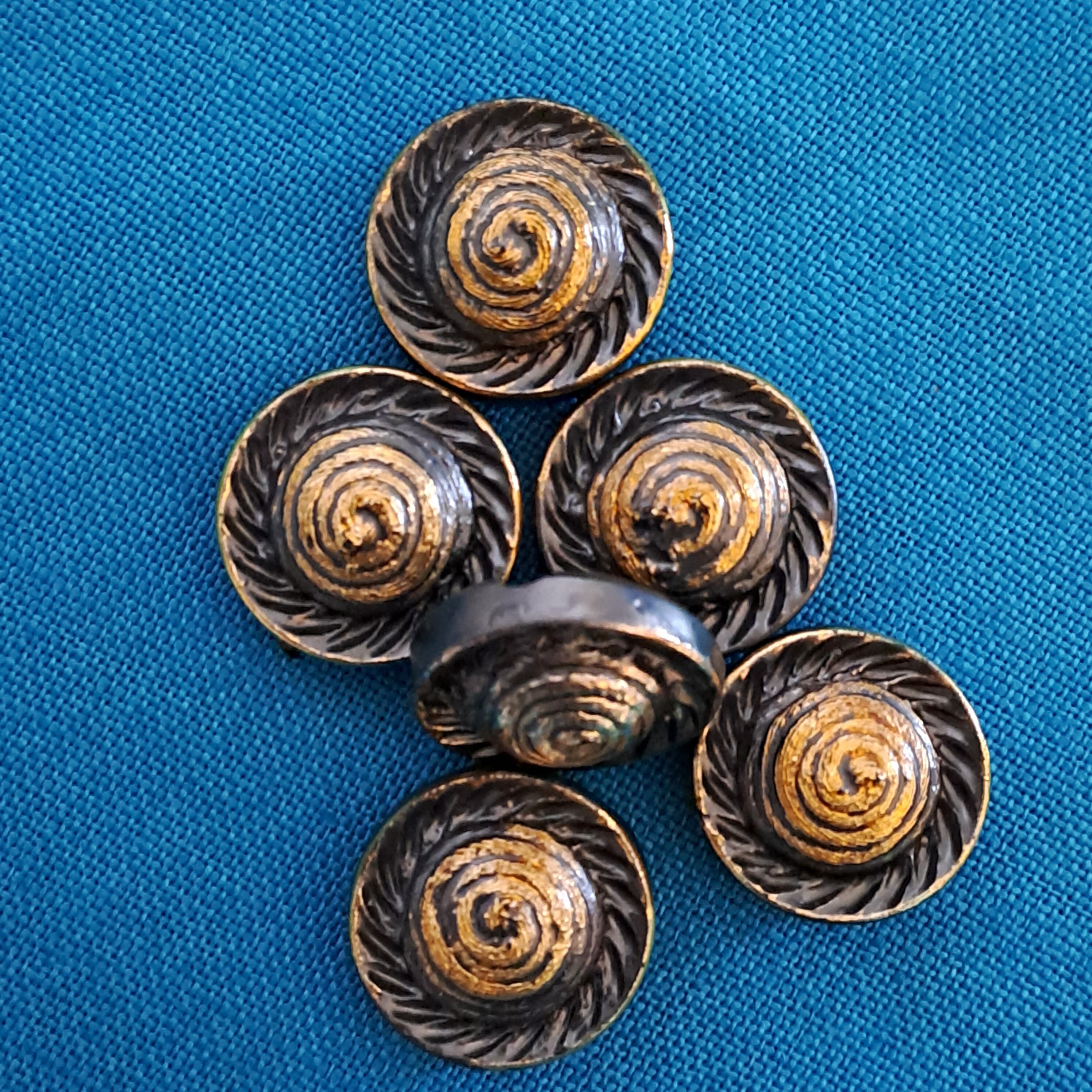 6 Vintage Gold on Gray Composite Buttons. Made With Self Shanks. From ...