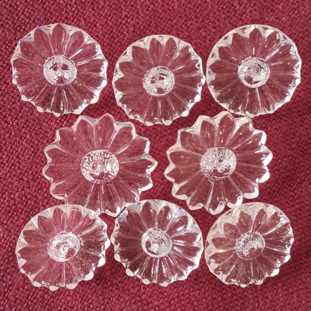 8 Clear Glass Buttons. All Round Looking Like Flowers. 2+6 With Self ...