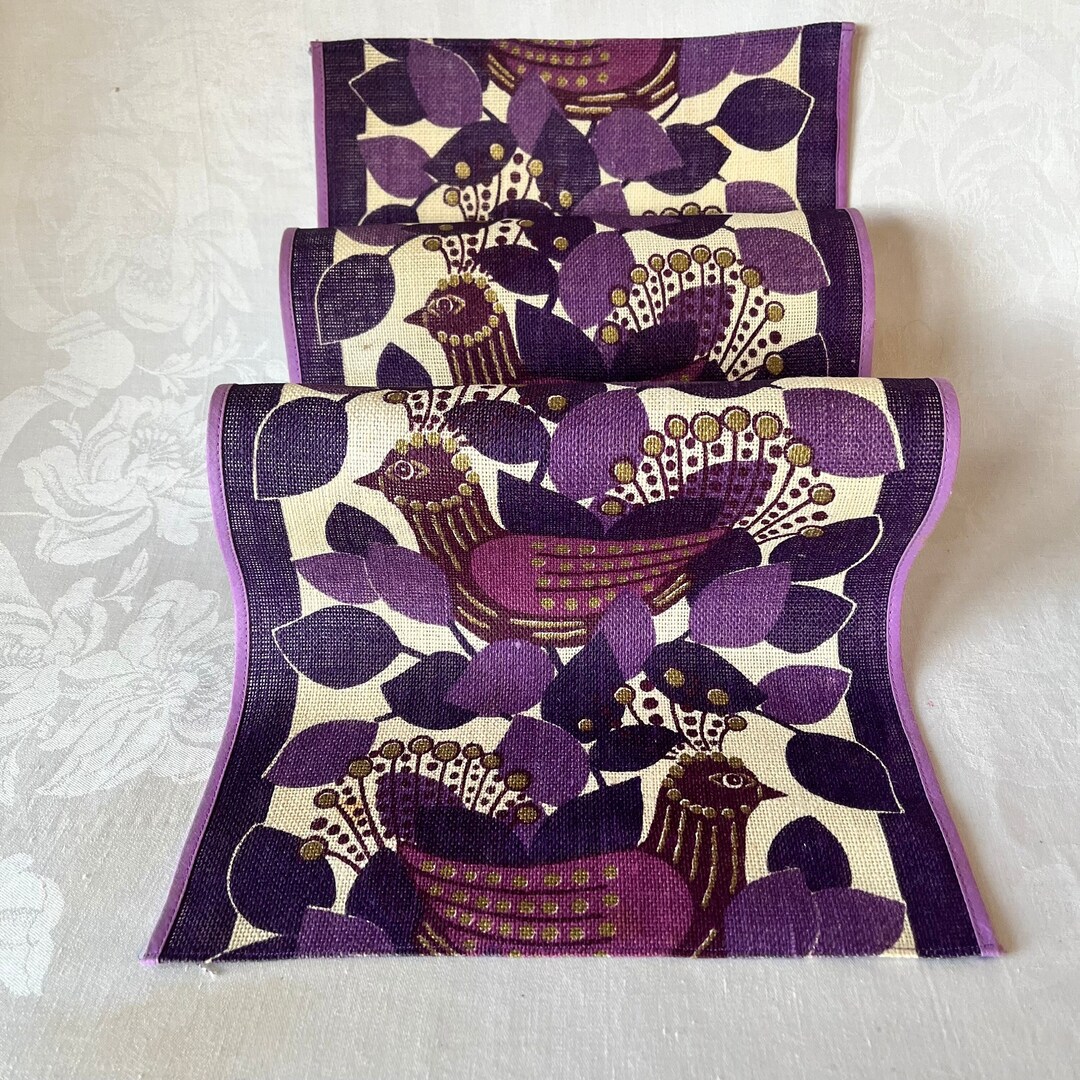 Printed Purple Jute Fabric. Used as Table Runner but Never Washed. Few ...