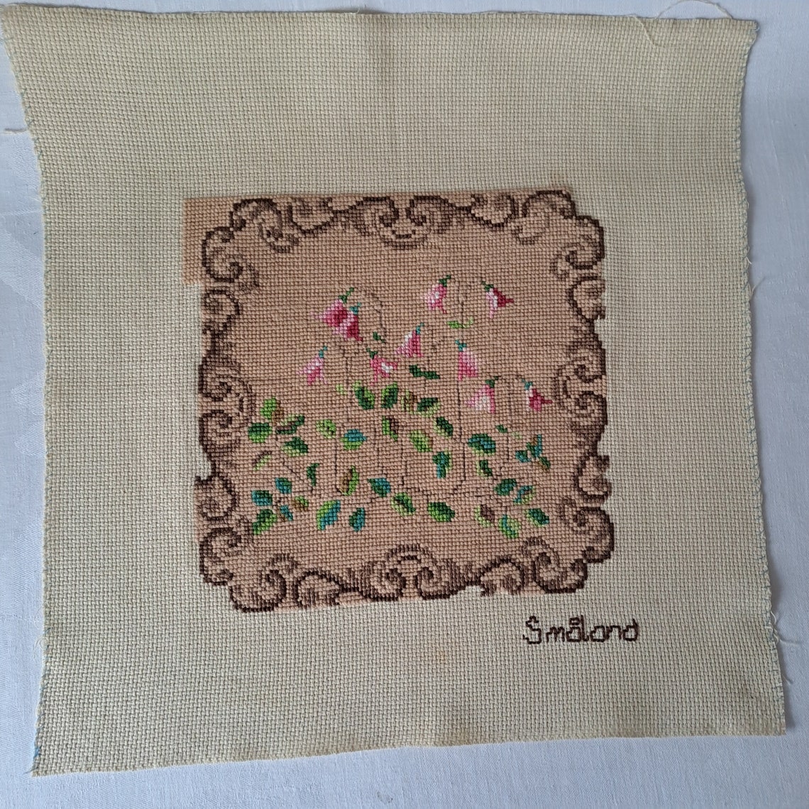 Linnea Flowers on a DIY Piece of Cross-stitch Embroidery. - Etsy