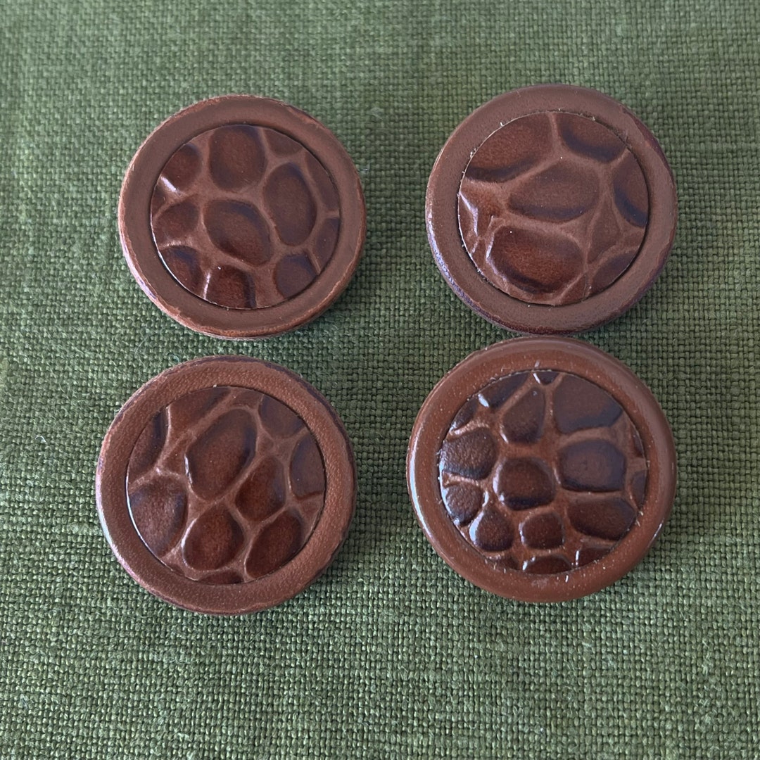 4 Vintage Embossed Leather Buttons. Unused With Metal Loop Shank ...