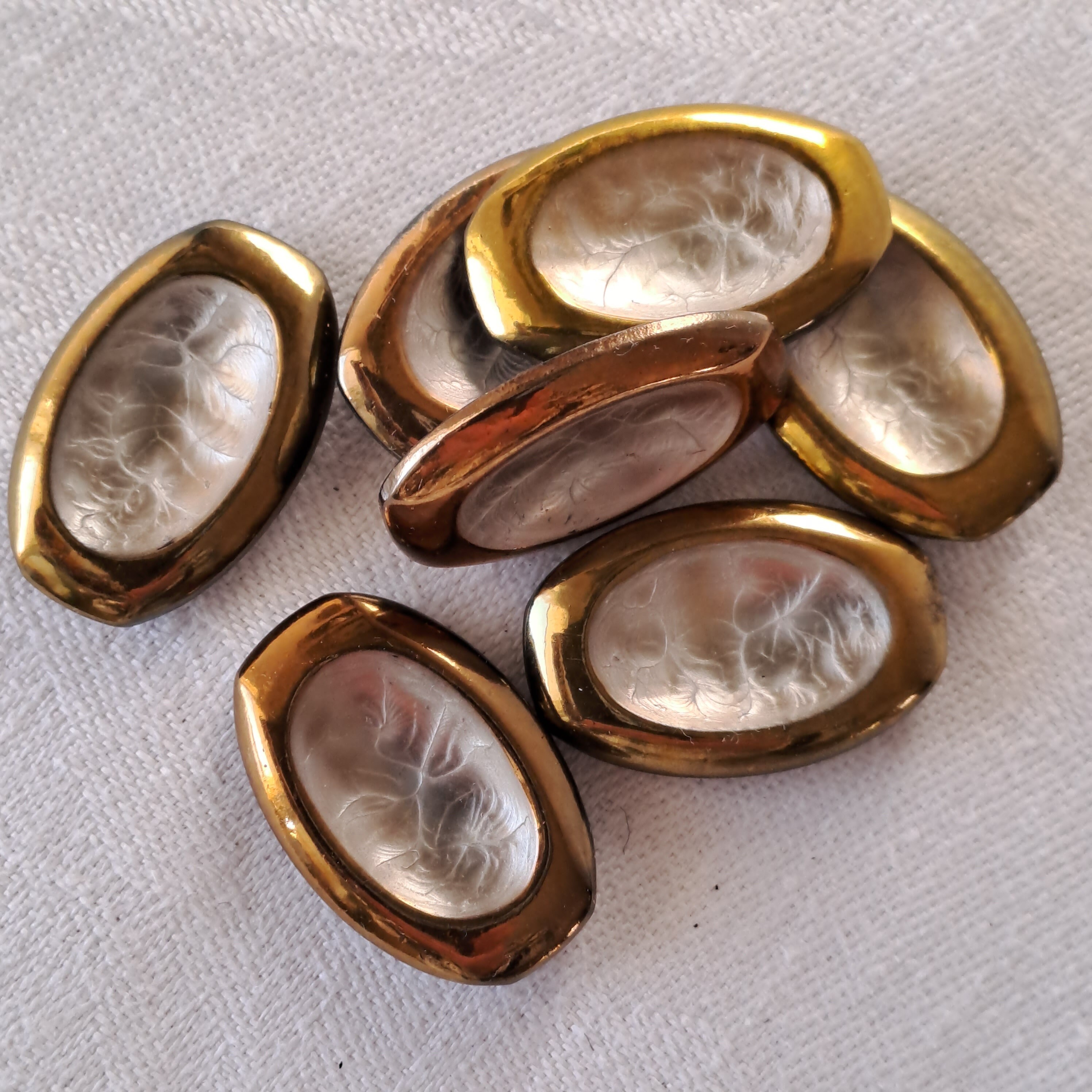 6 Vintage Oval Plastic Buttons. Decorated With Gold and MOP Paint ...