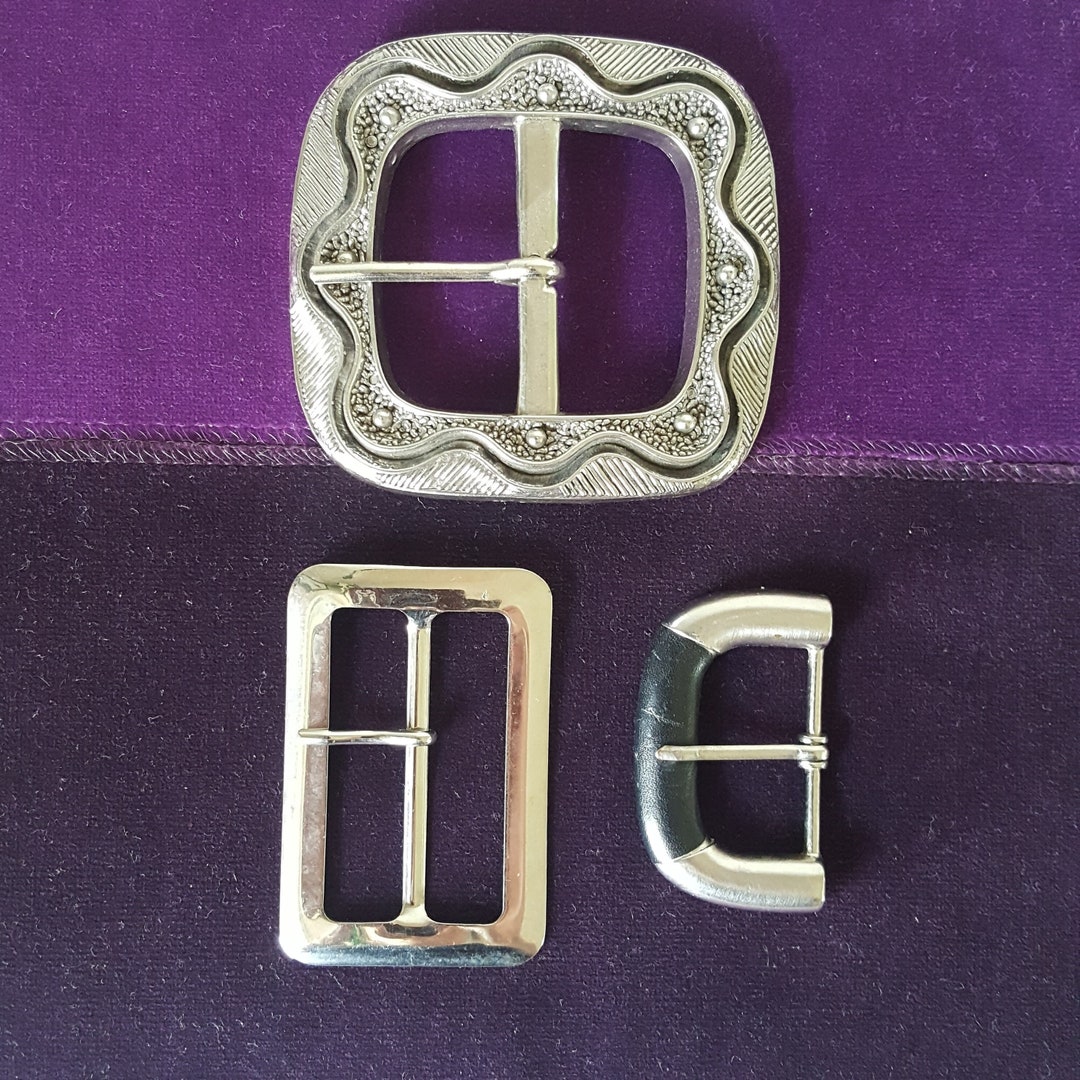 3 Vintage Belt Buckles. 2 in Metal and 1 in Painted Plastic. All 3 With ...