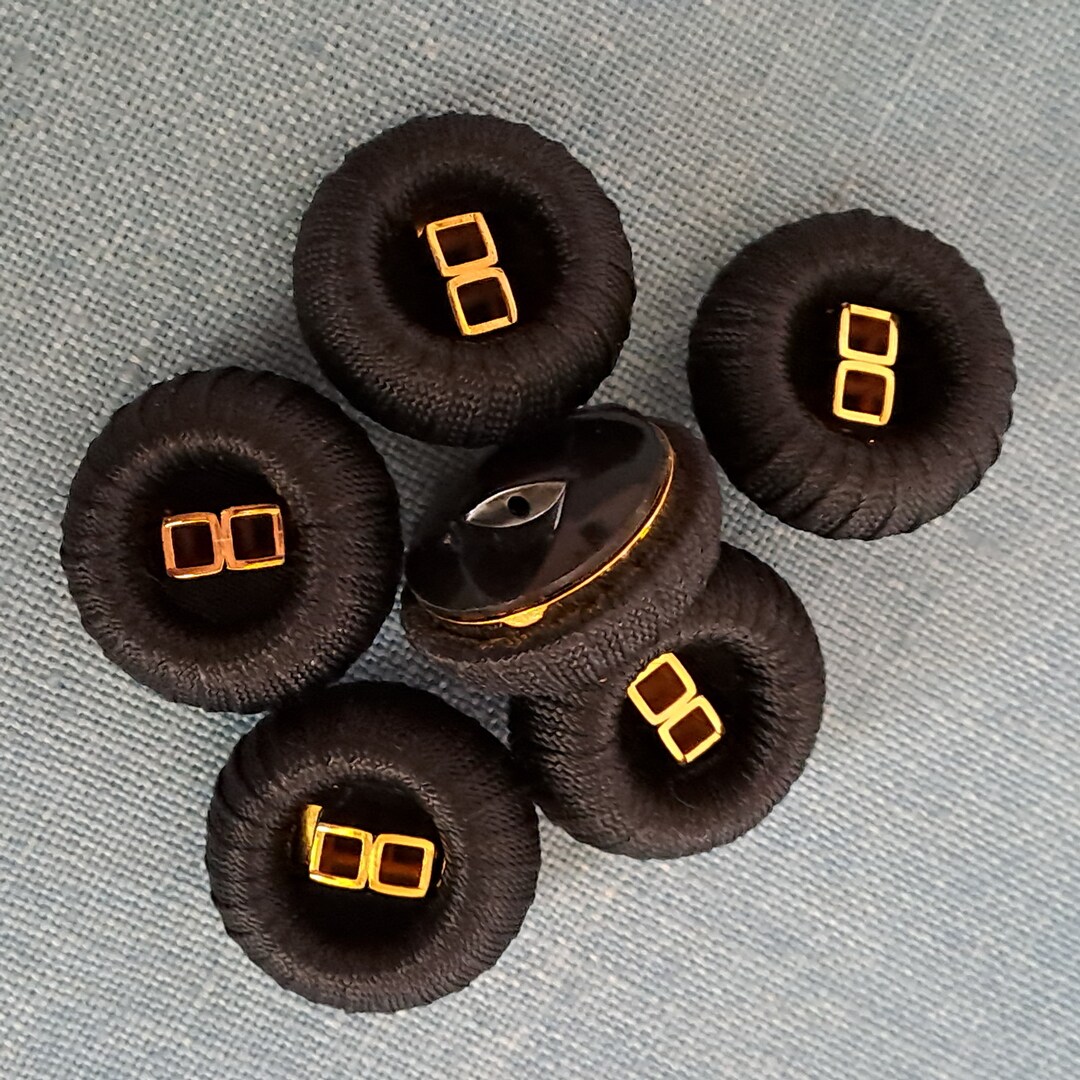 6 Black Silk Thread Buttons. With Gold Painted Plastic Decorations in ...